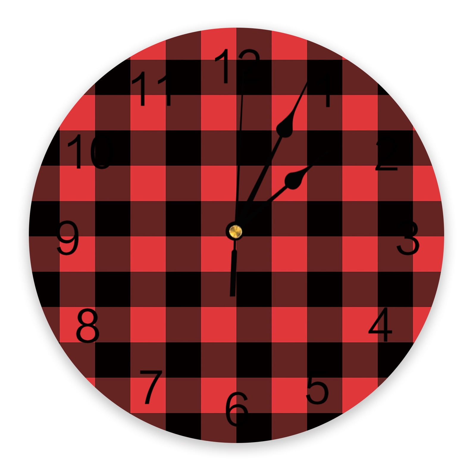 Black Red Plaid Wall Clock For Modern Home ration Teen Room Living Room ...