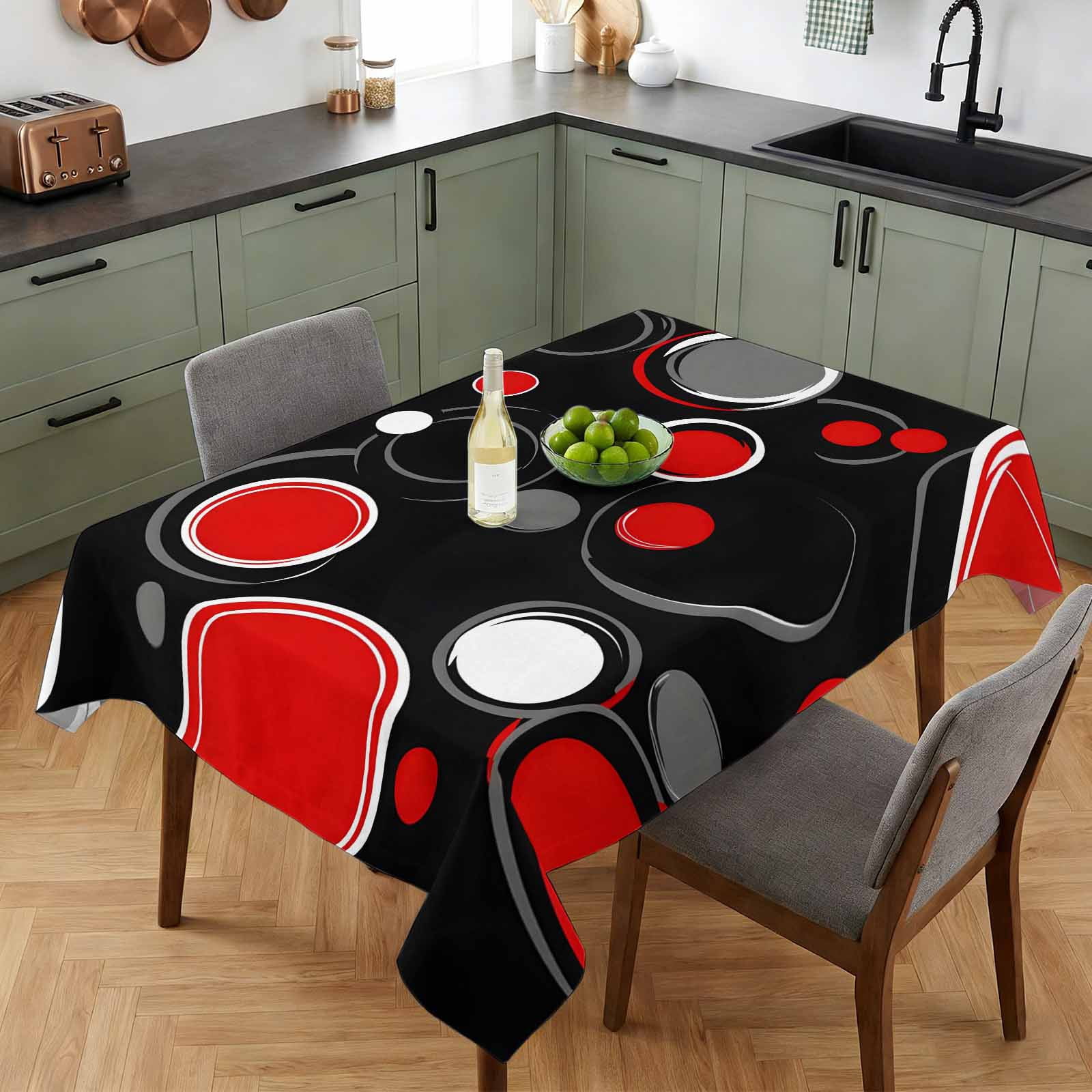 Black and Red Polka Dot Circle Table Cloth 52x70in, Waterproof ...