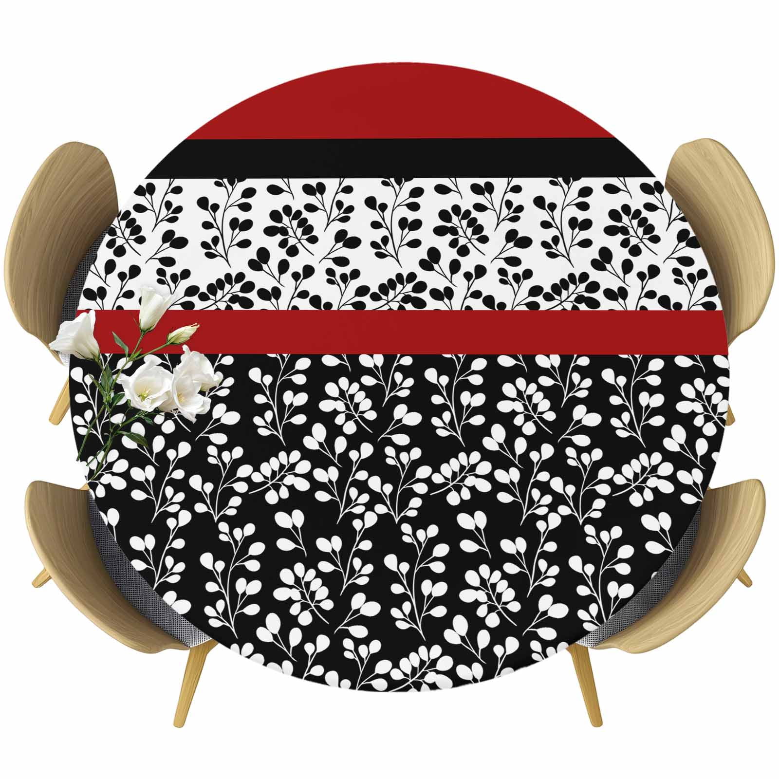 Black Red Round Tablecloth 45-54 Inch Round Fitted Table Cloth with ...