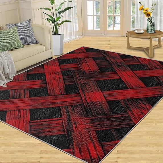 Black and Red Rug & Room Decor, Living Room Rug, Red and Black Rugs for ...