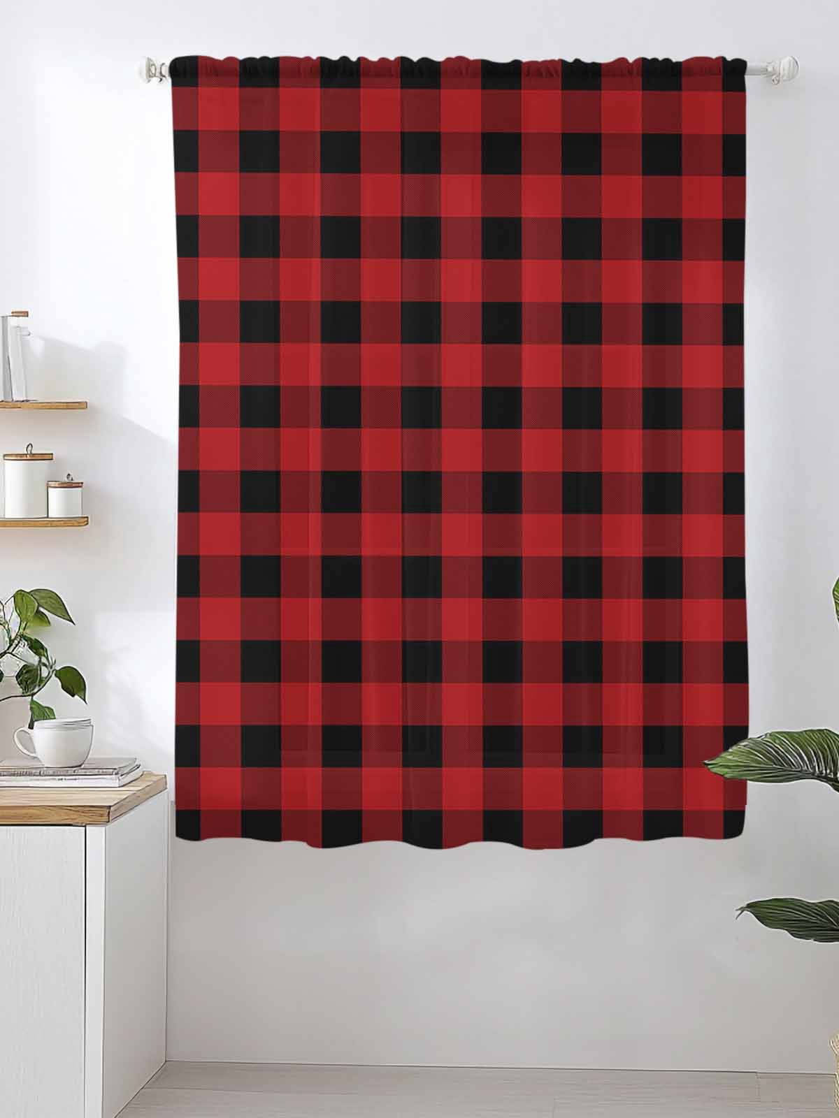 Black Red Sheer Curtains 63 Inch Long 1 Panel Buffalo Plaid Checked ...