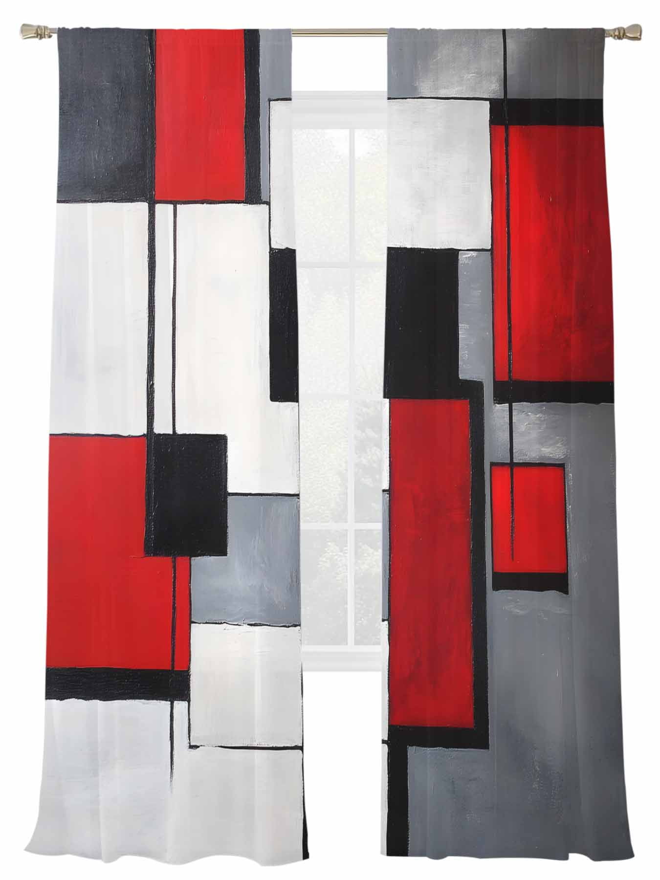 Black Red Sheer Curtains for Living Room Bedroom, Light-filtering Sheer ...