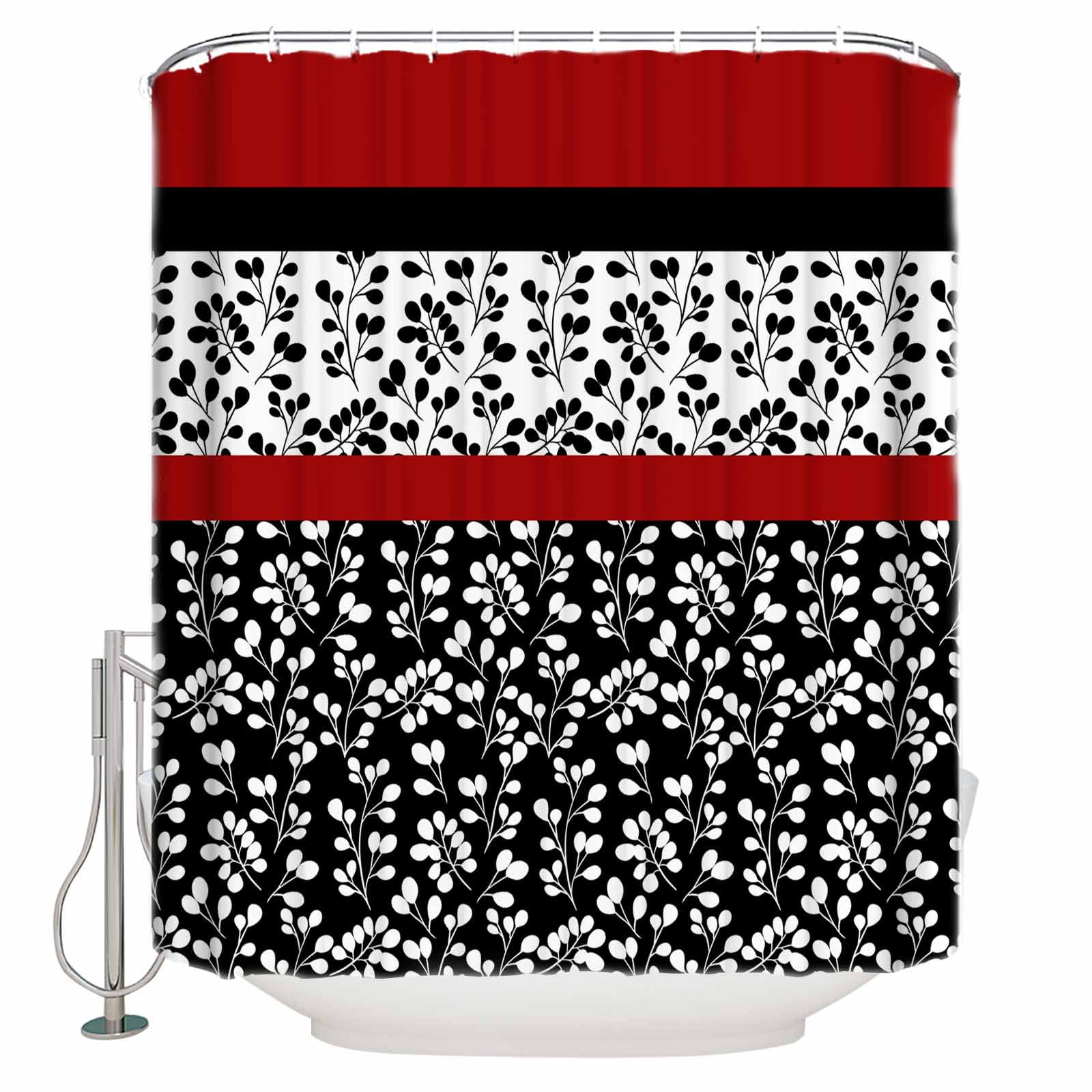 Black Red Shower Curtains for Bathroom Waterproof Fabric Bath Curtains ...