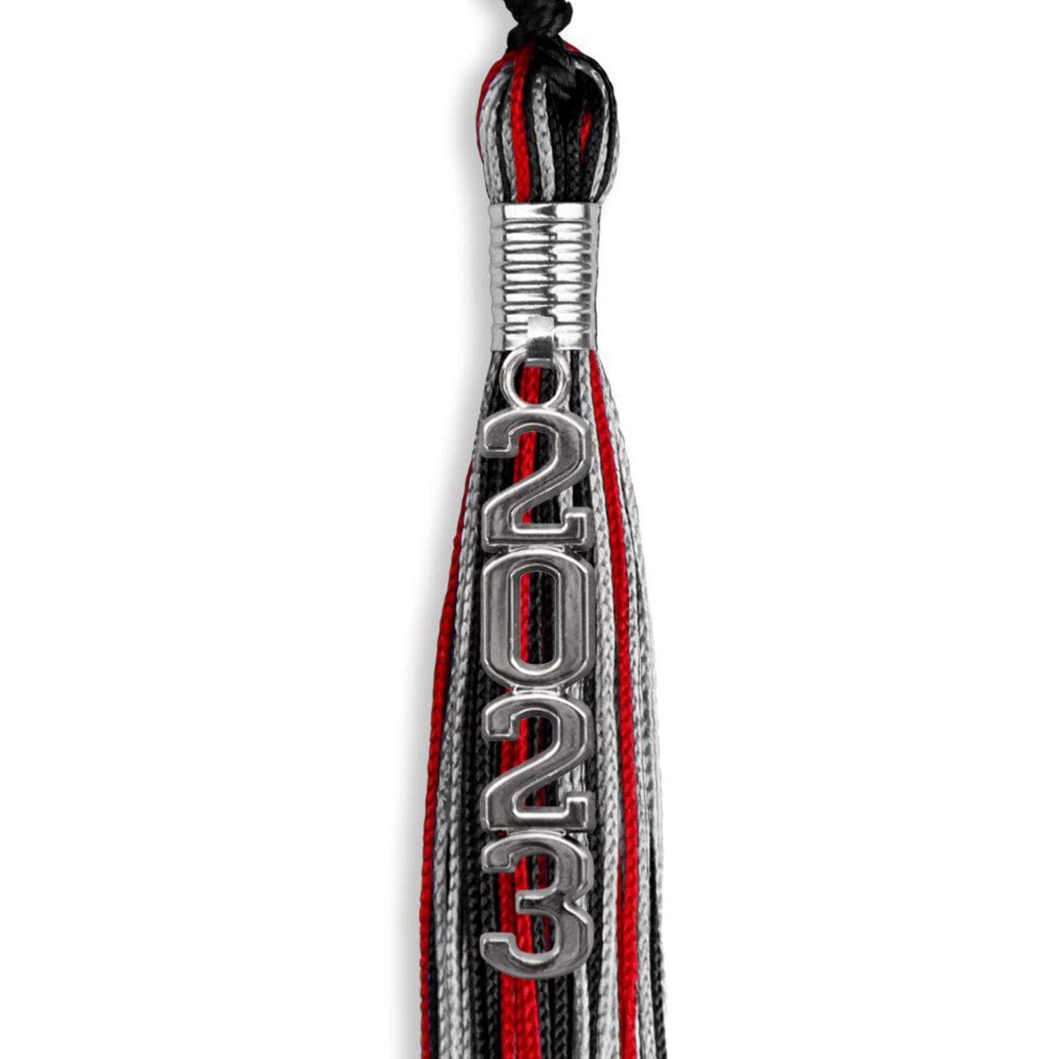 Black/Red/Silver Mixed Color Graduation Tassel with Silver Stacked Date ...