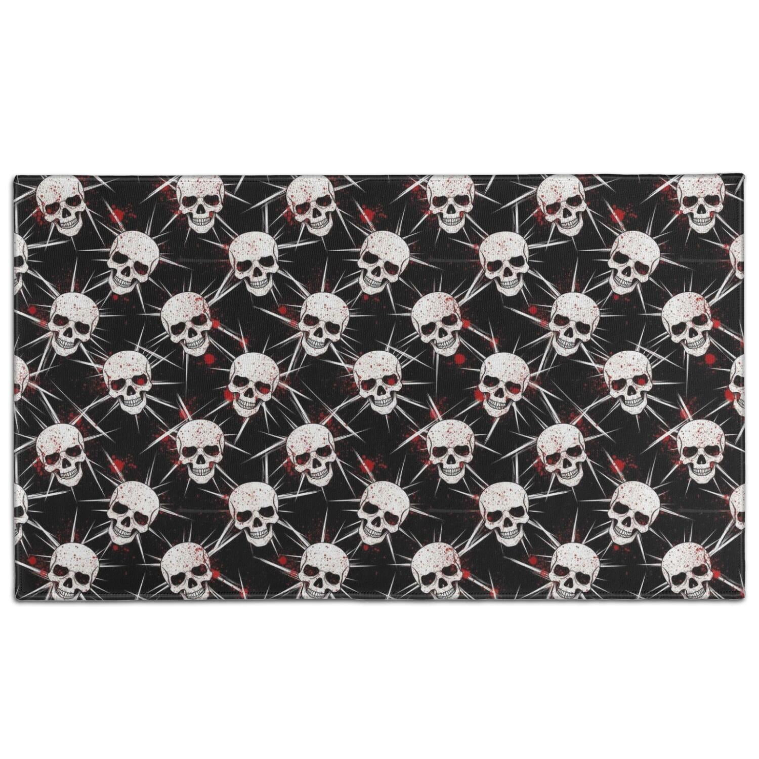 Black Red Skull Burst Pattern Door Rugs,Washable Non Slip Door Mats ...
