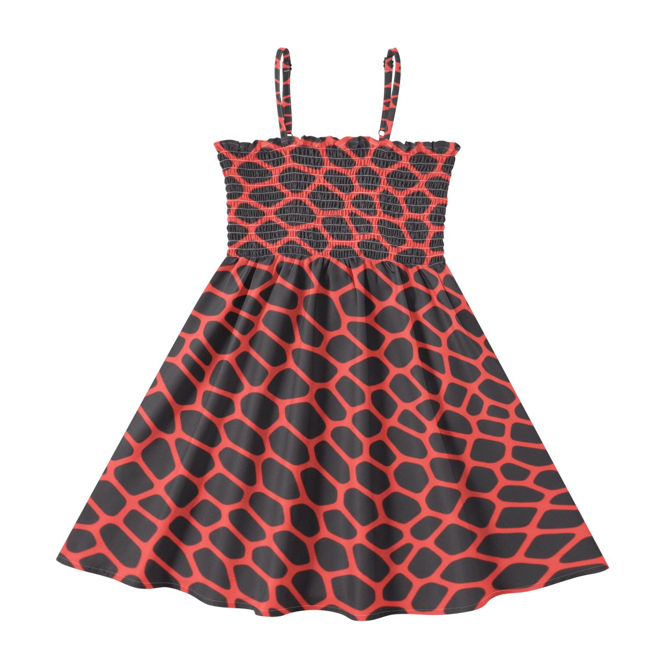 Black Red Snake Skin Girls' Casual Dresses 2Y-8Y Sleeveless Ruffle Neck ...