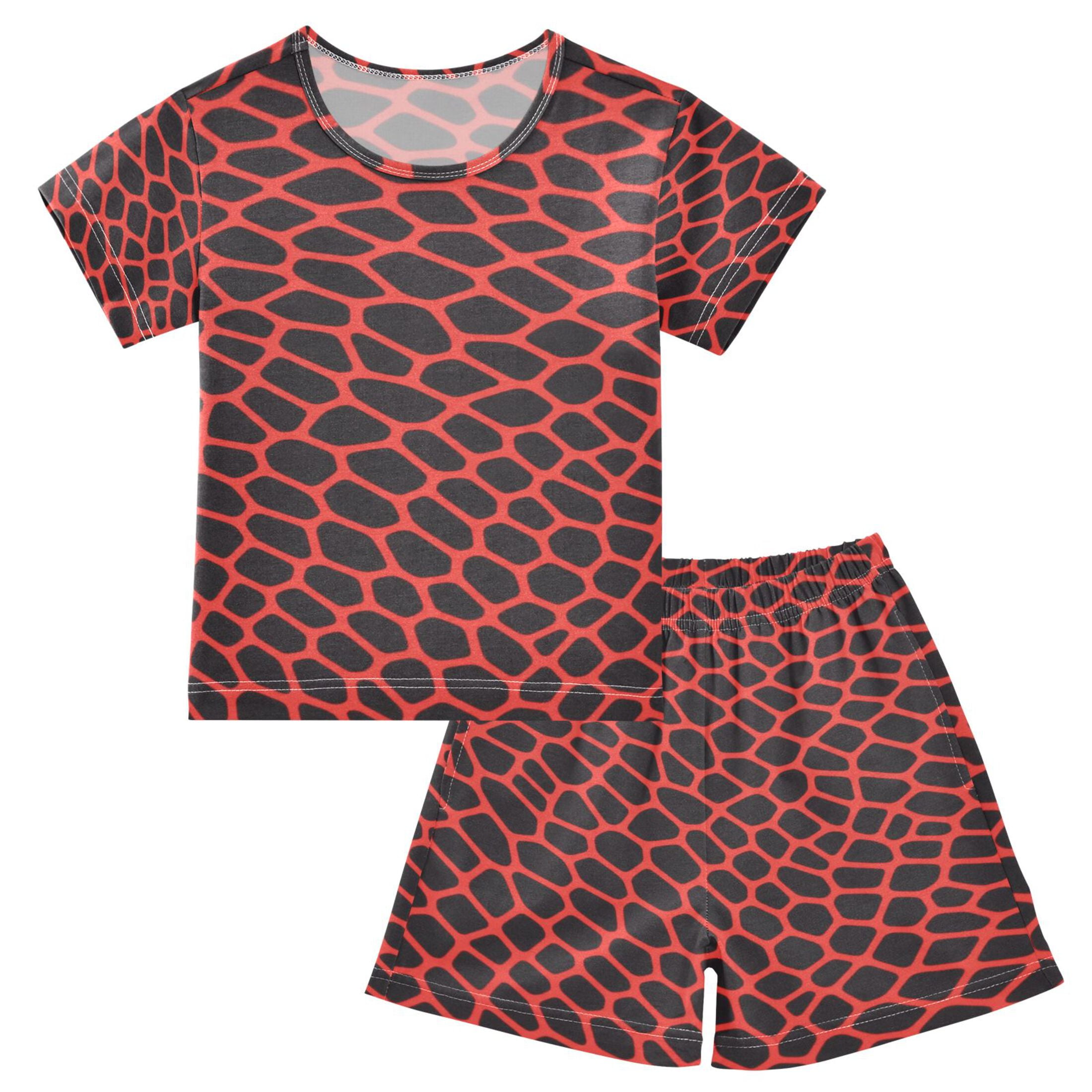 Black Red Snake Skin Summer Pajama Set Soft Cotton Short Sleeve ...
