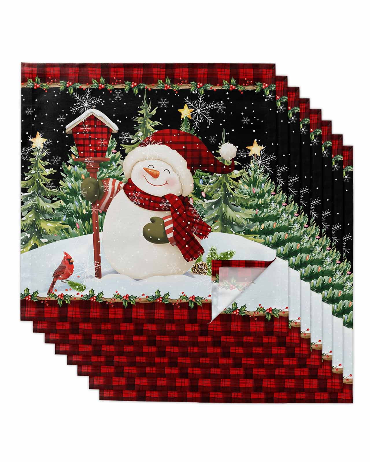 Black Red Snowman Christmas Cloth Napkins Set of 8 Reusable Dinner ...