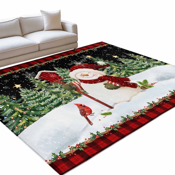 Black Red Snowman Christmas Washable Rug 5x7 Area Rug for Living Room ...