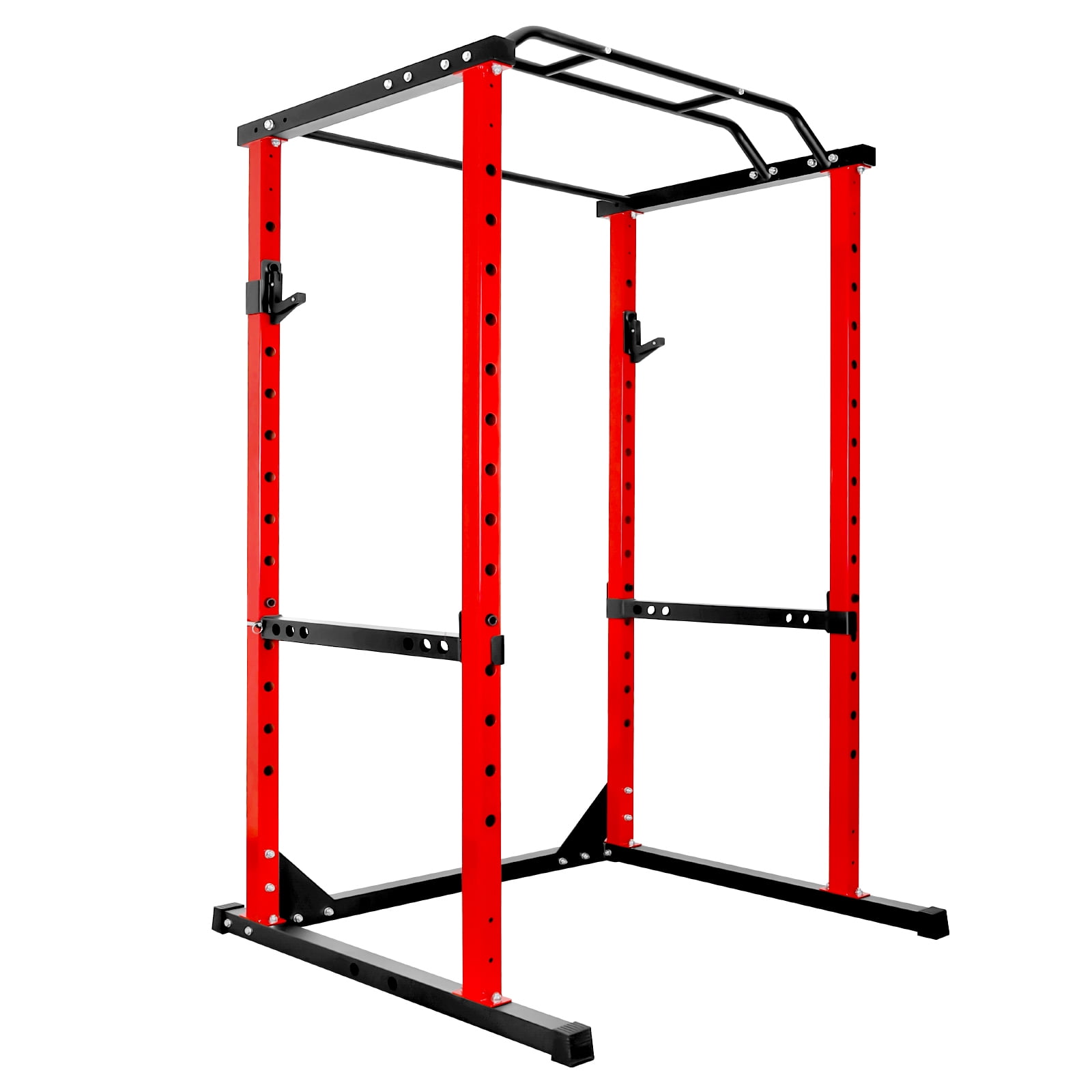 Black/Red Squat Rack with Protection Arm, 1200 LBS Capacity All-in-One ...