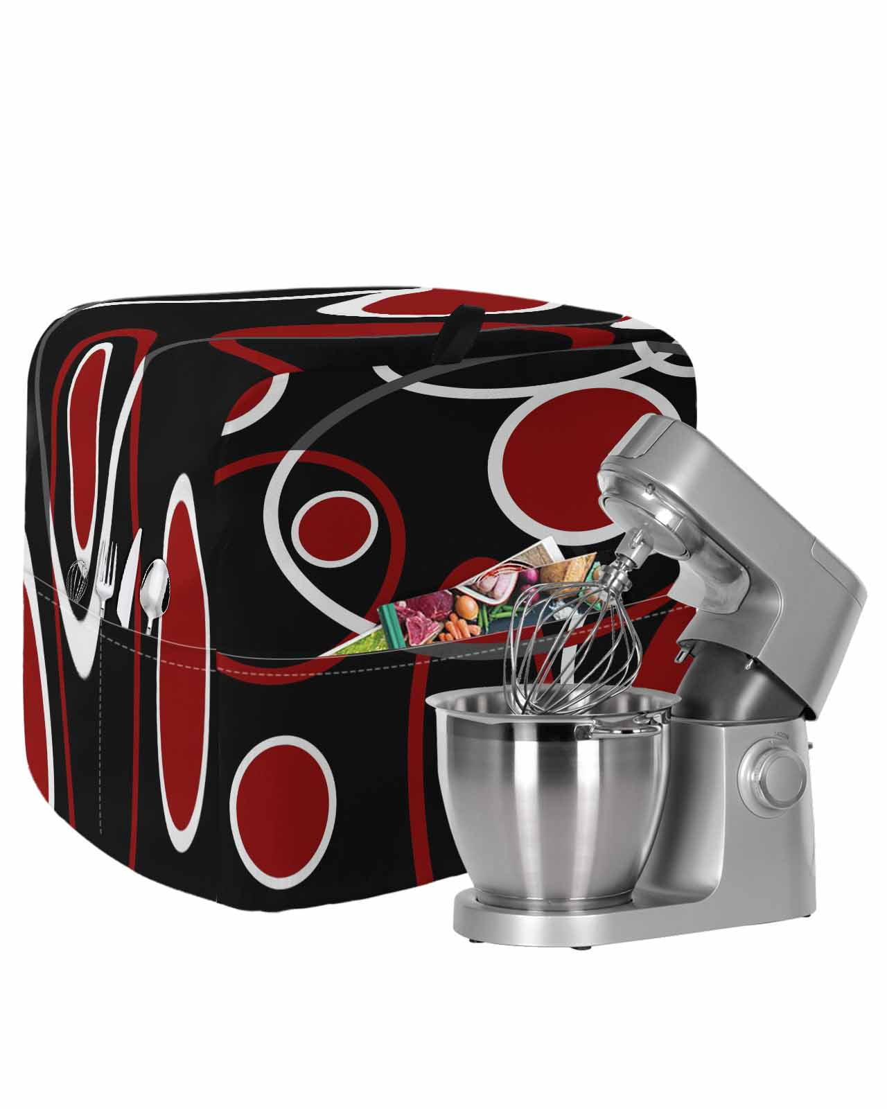Black Red Stand Mixer Dust Cover with Storage Pocket & Handles, White ...