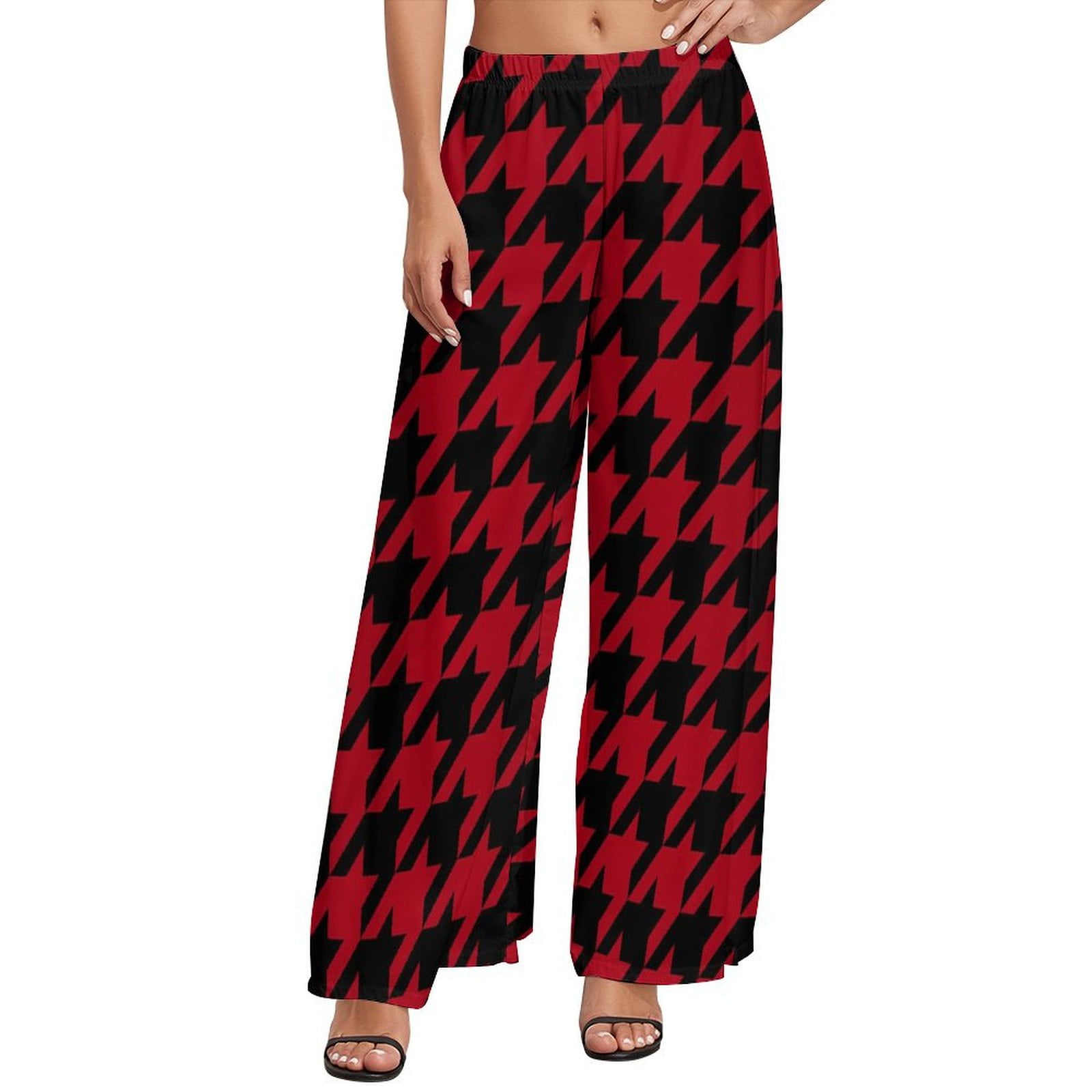 Black Red Straight Pants Check Print Modern Wide Leg Pants Ladies ...