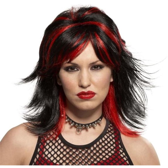 Black/Red Streaked Shag Unisex Rocker Wig - Black/Red - Walmart.com