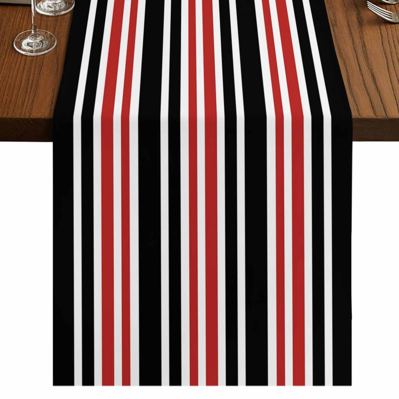 Black Red Striped 90 Inch Table Runner, Horizontal Lines Simple ...