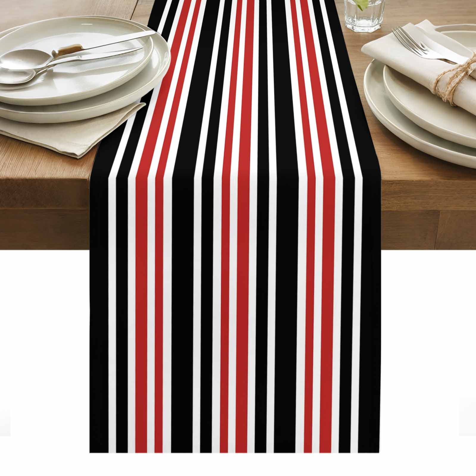 Black Red Striped Table Runner - 60 Inch Long, Kitchen Dining Table ...
