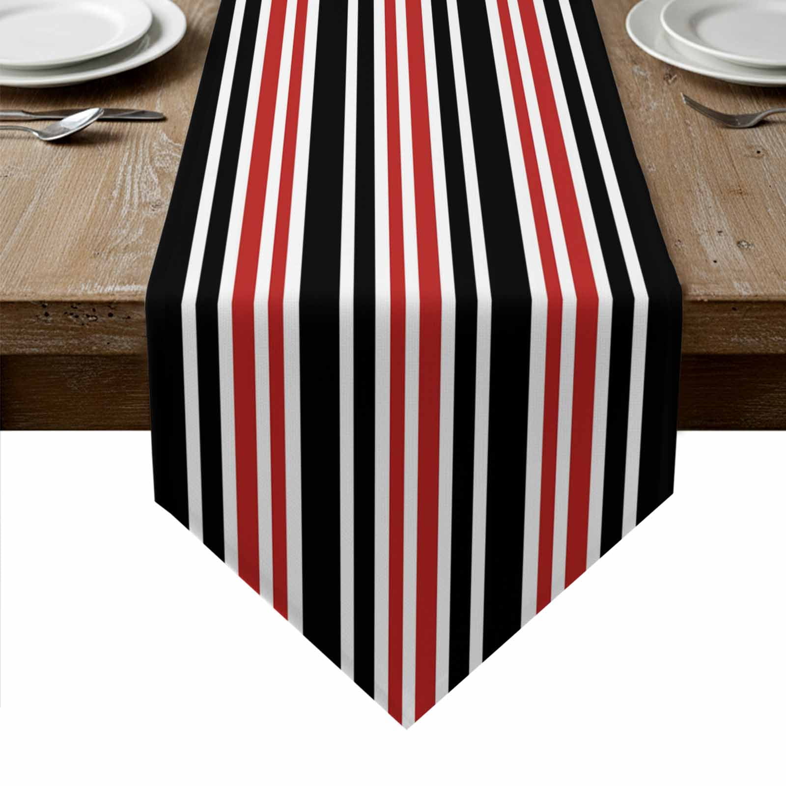 Black Red Striped Table Runner Linen Burlap Table Runner 90 Inches Long ...