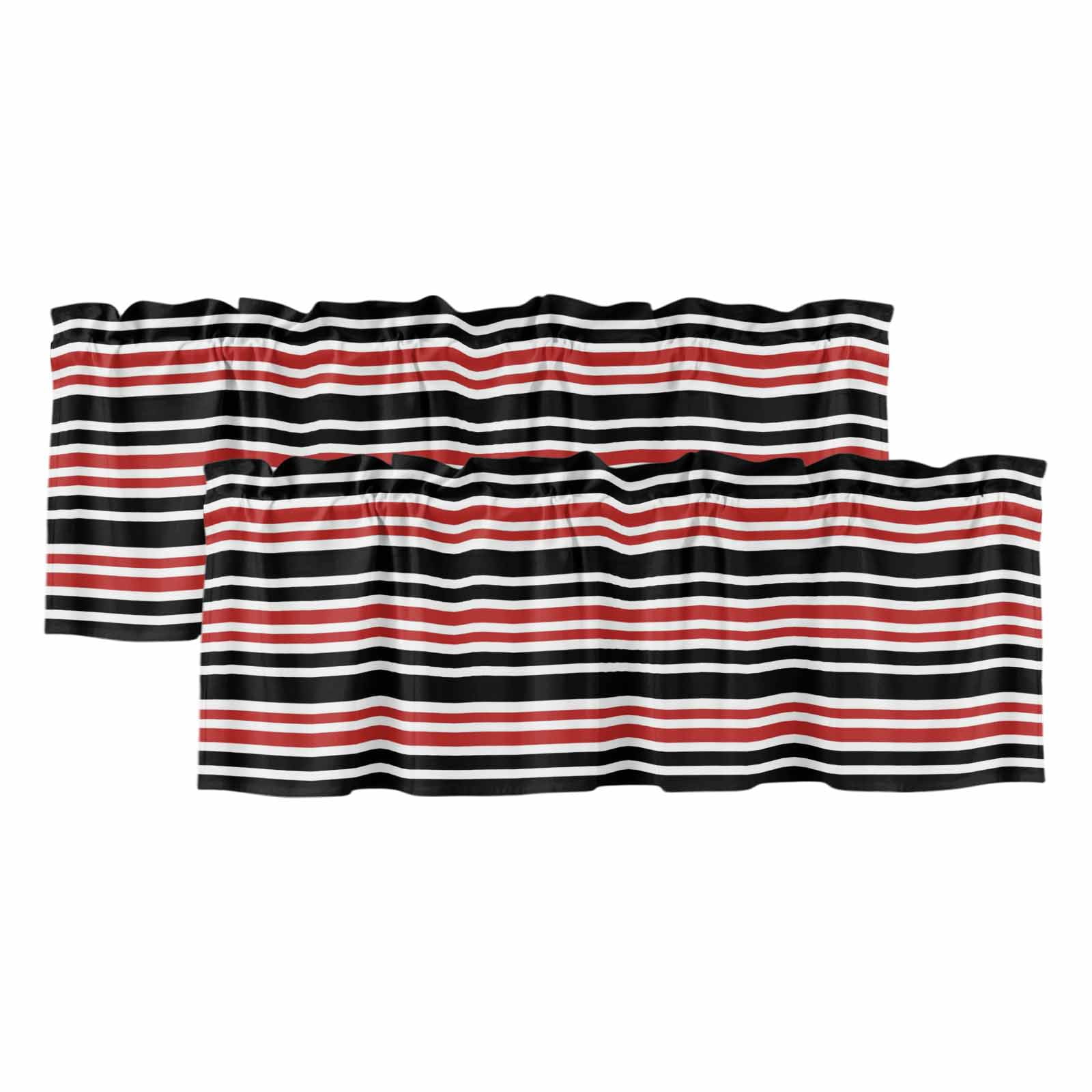 Black Red Striped Valances for Windows, Decorative Rod Pocket Window ...