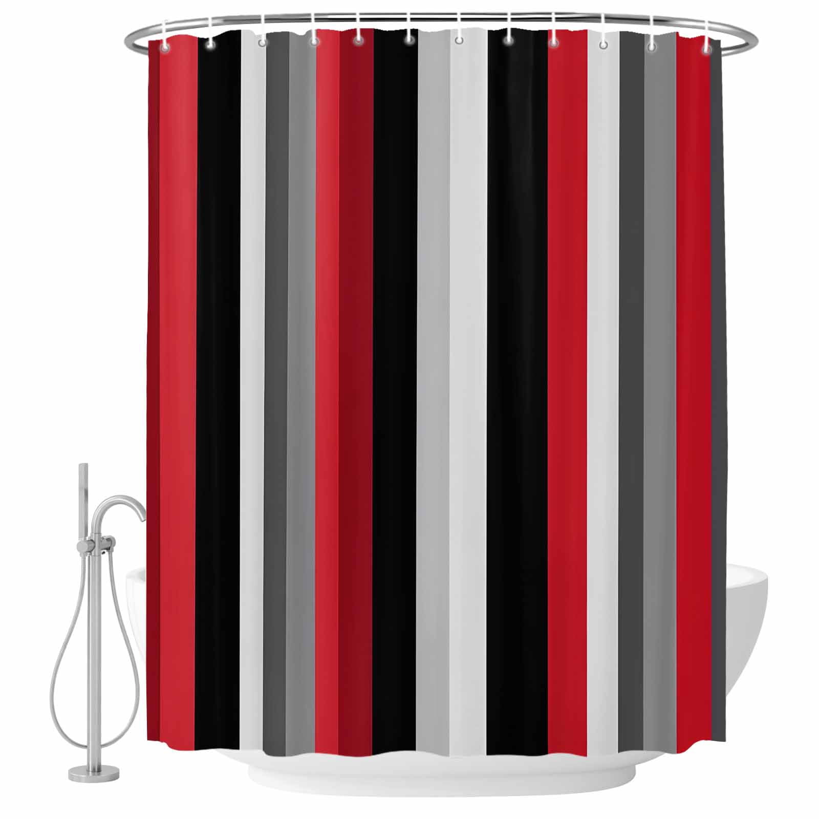 Black Red Stripes Fabric Shower Curtain Striped Washable Shower ...