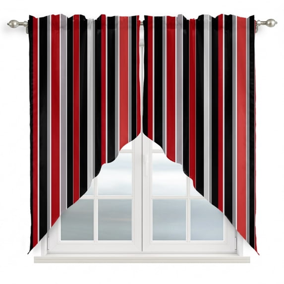 Black Red Swag Curtain Valance for Window 2 Panels Grey Stripe Abstract ...