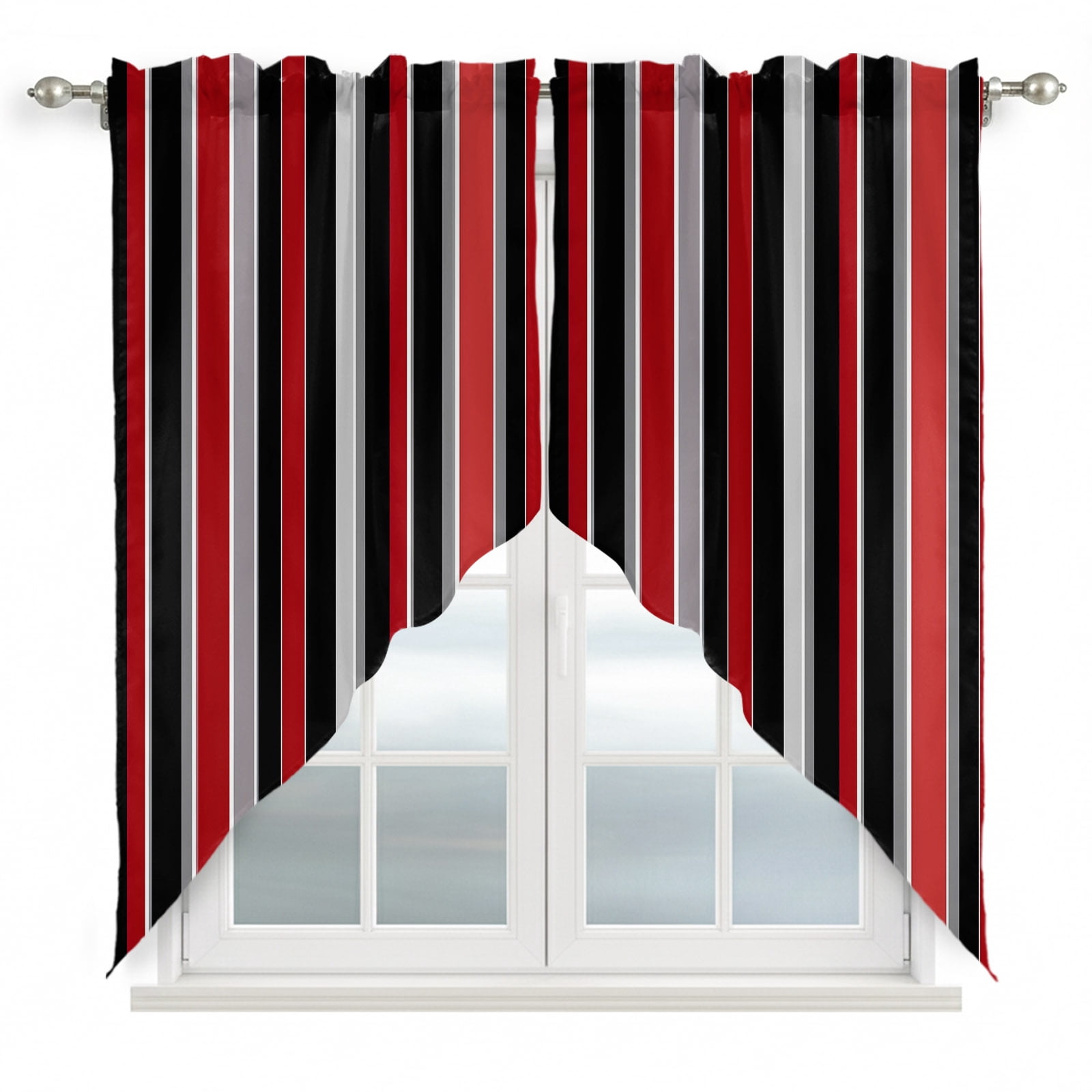 Black Red Swag Curtain Valance for Window 2 Panels Grey Stripe Abstract ...