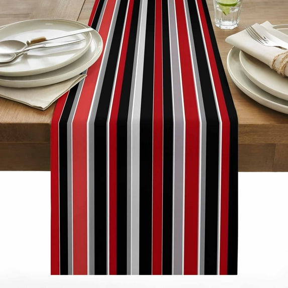 Black Red Table Runner 13x108 inch Grey Stripe Abstract Geometric ...