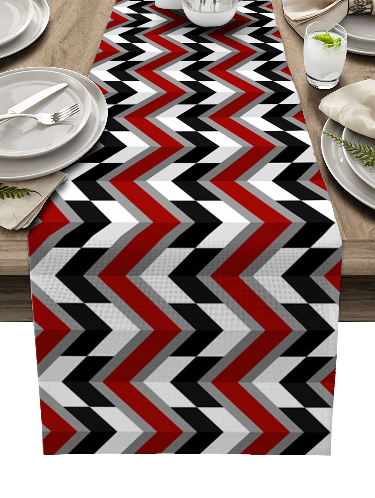 Black Red, Table Runner 36 Inches, Abstract Minimalist Geometric Lines ...