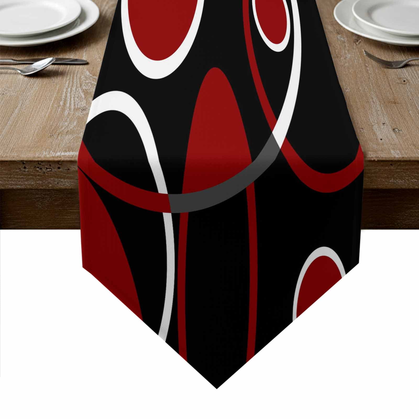 Black Red Table Runner Linen Burlap Table Runner 48 Inches Long White ...