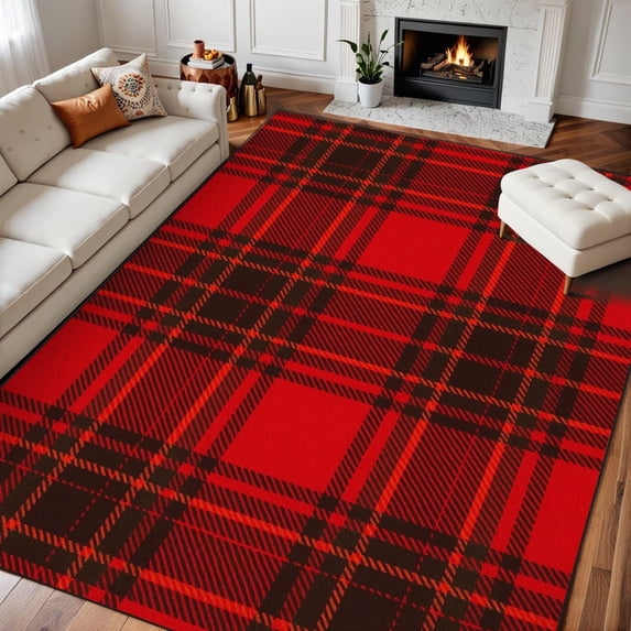 Black Red Tartan Plaid Area Rug, Classic Check Pattern Carpet, Washable ...