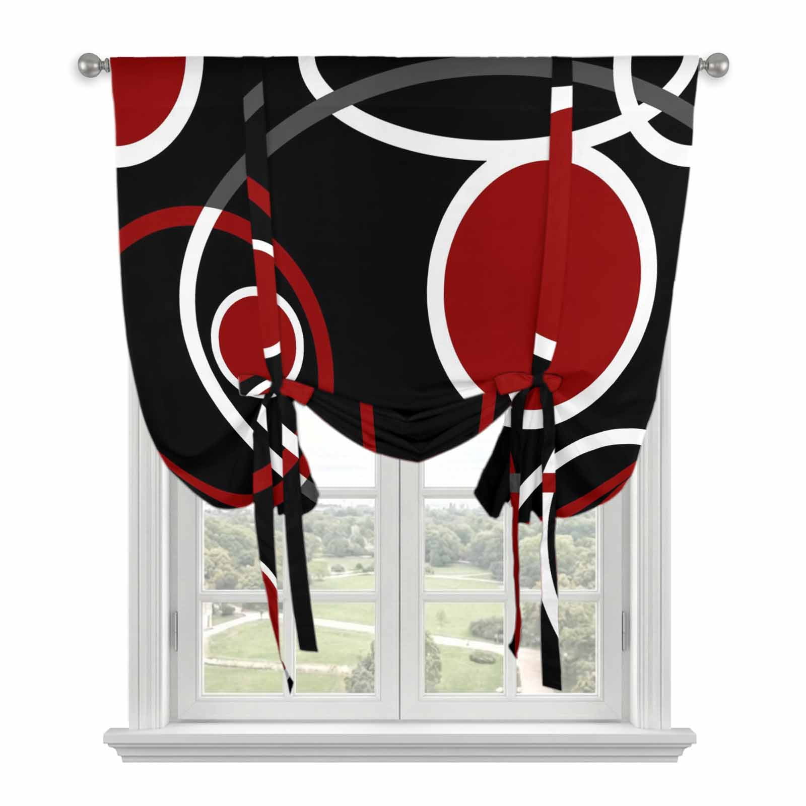 Black Red Tie Up Curtain Valance for Window,Adjustable Rod Pocket ...