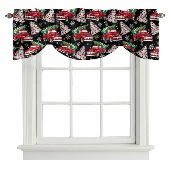 Black Red Truck Christmas Tie Up Valance Curtains for Windows, Kitchen ...