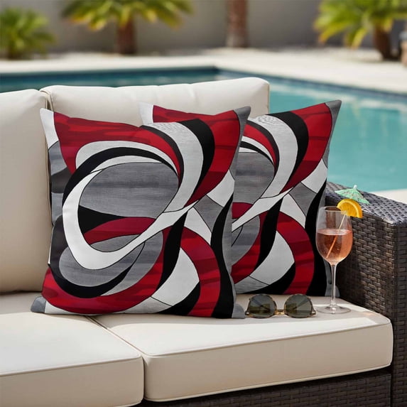 Black Red Twist Art Outdoor Throw Pillow Covers Set of 2, Abstract ...