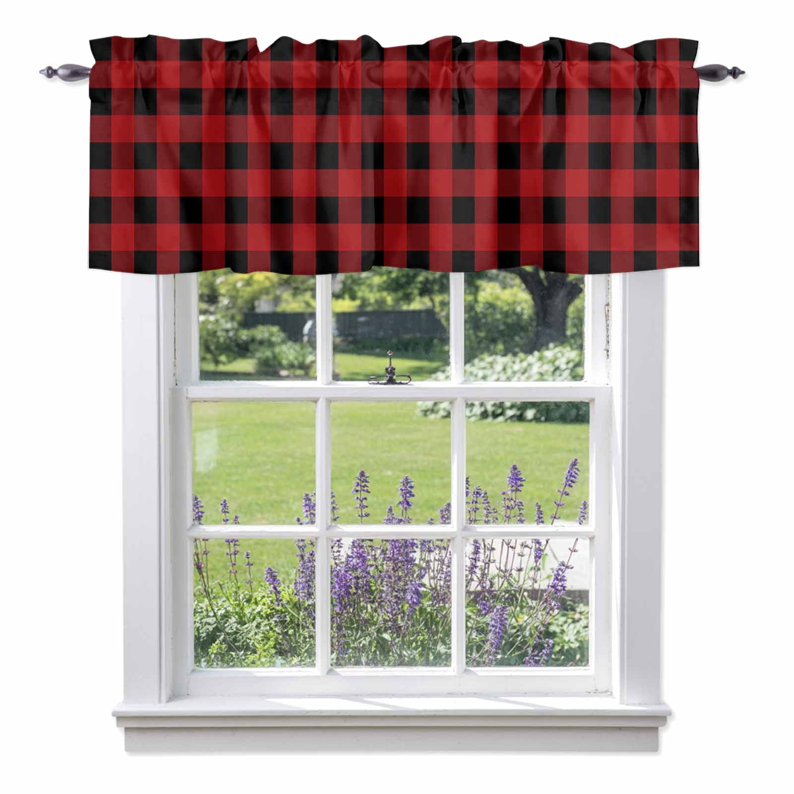 Black Red Valances for Windows, Buffalo Plaid Checked Valance Window ...