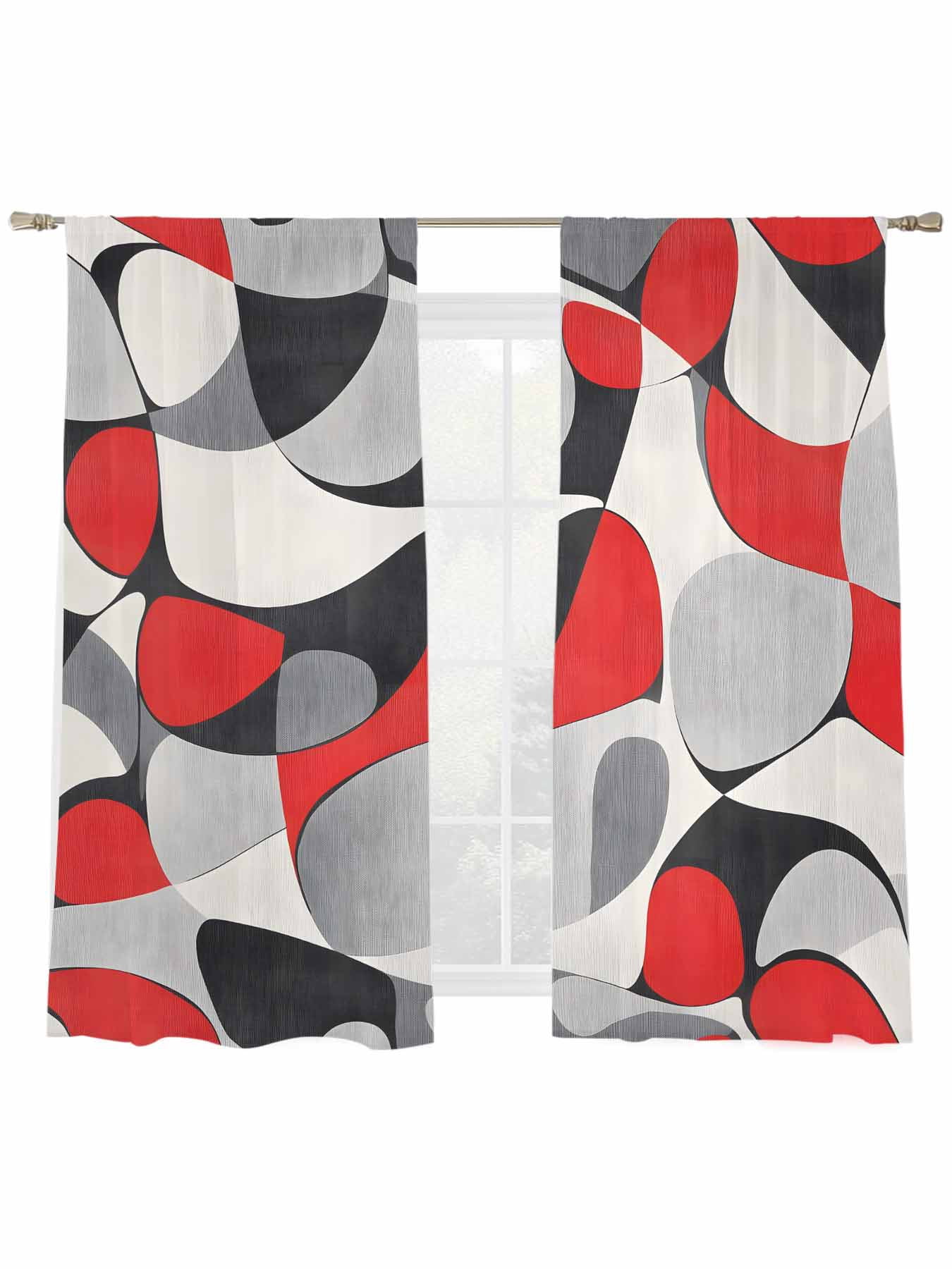 Black Red Visual Arts Sheer Curtains for Living Room Bedroom, Light ...