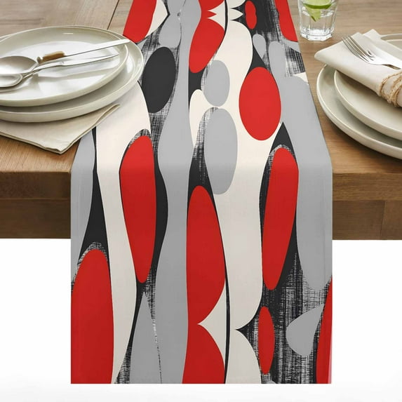 Black Red Visual Arts Table Runner 13x108 inch Abstract Modern Art ...