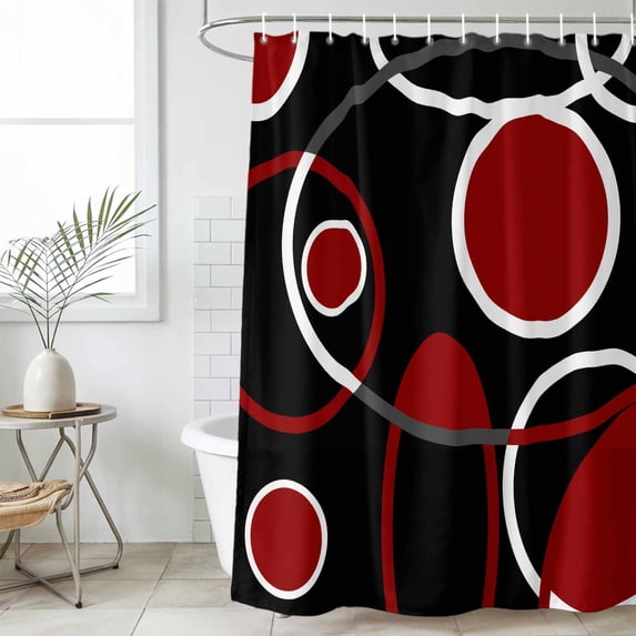 Black Red Waterproof Fabric Shower Curtain,White Circle Geometric ...