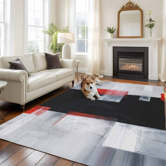 Black Red White Geometric Large Area Rugs 6x9 ft Distressed Modern ...