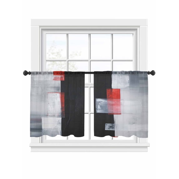 Black Red White Geometric Sheer Curtains 45 Inch Long 2 Panels ...