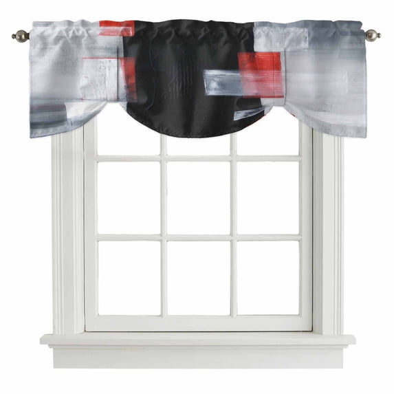 Black Red White Geometric Tie Up Valance Curtains Distressed Modern ...