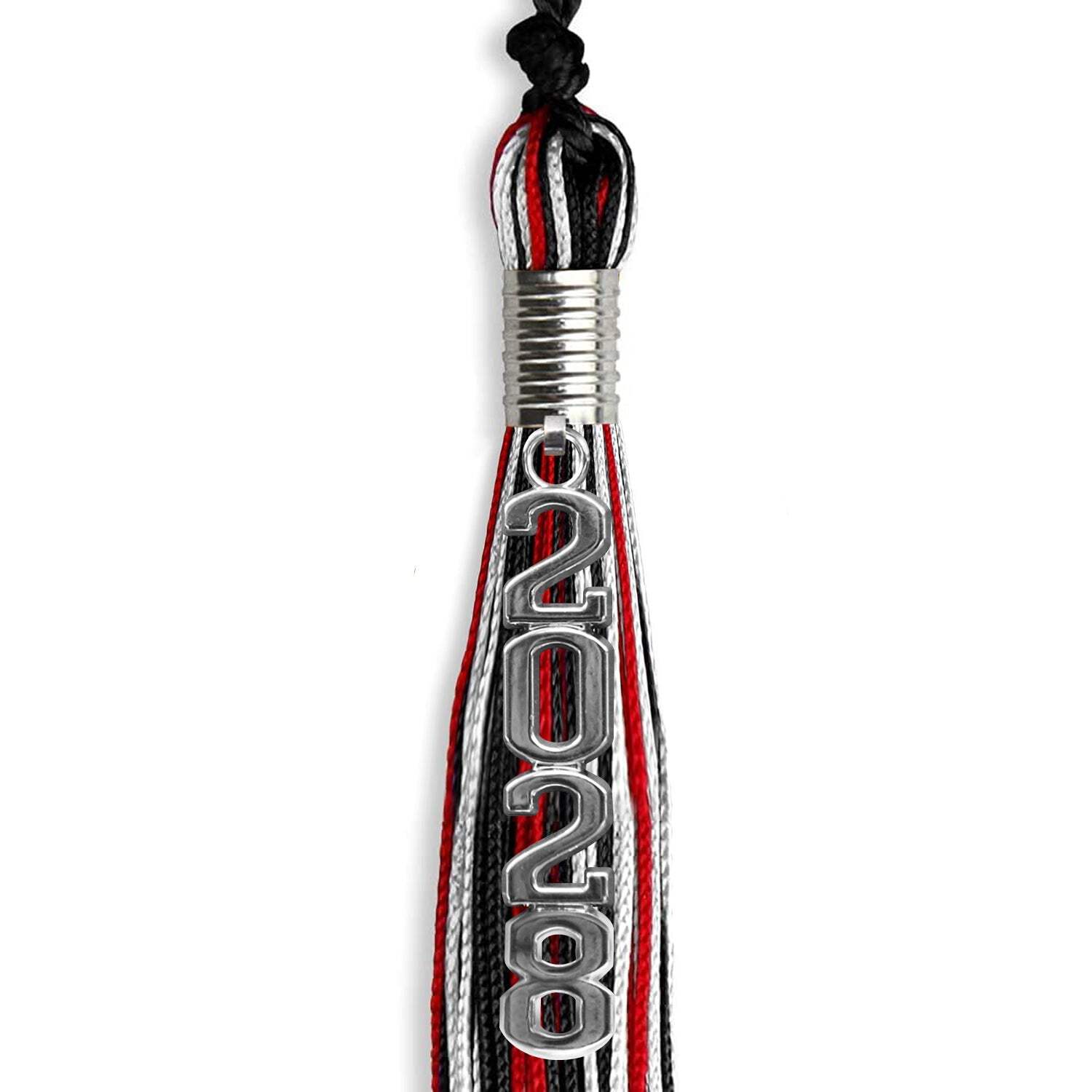 Black/Red/White Mixed Color Graduation Tassel with Silver Stacked Date ...