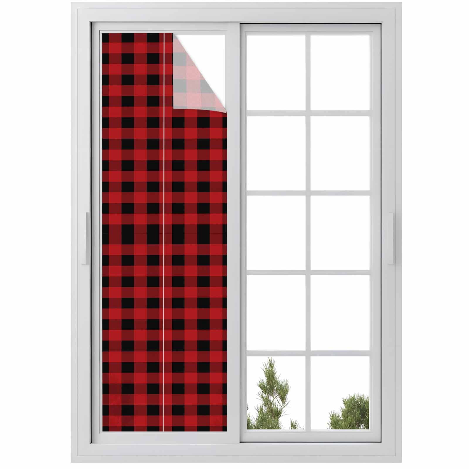 Black Red Window Privacy Film Buffalo Plaid Checked Decorative Glass ...