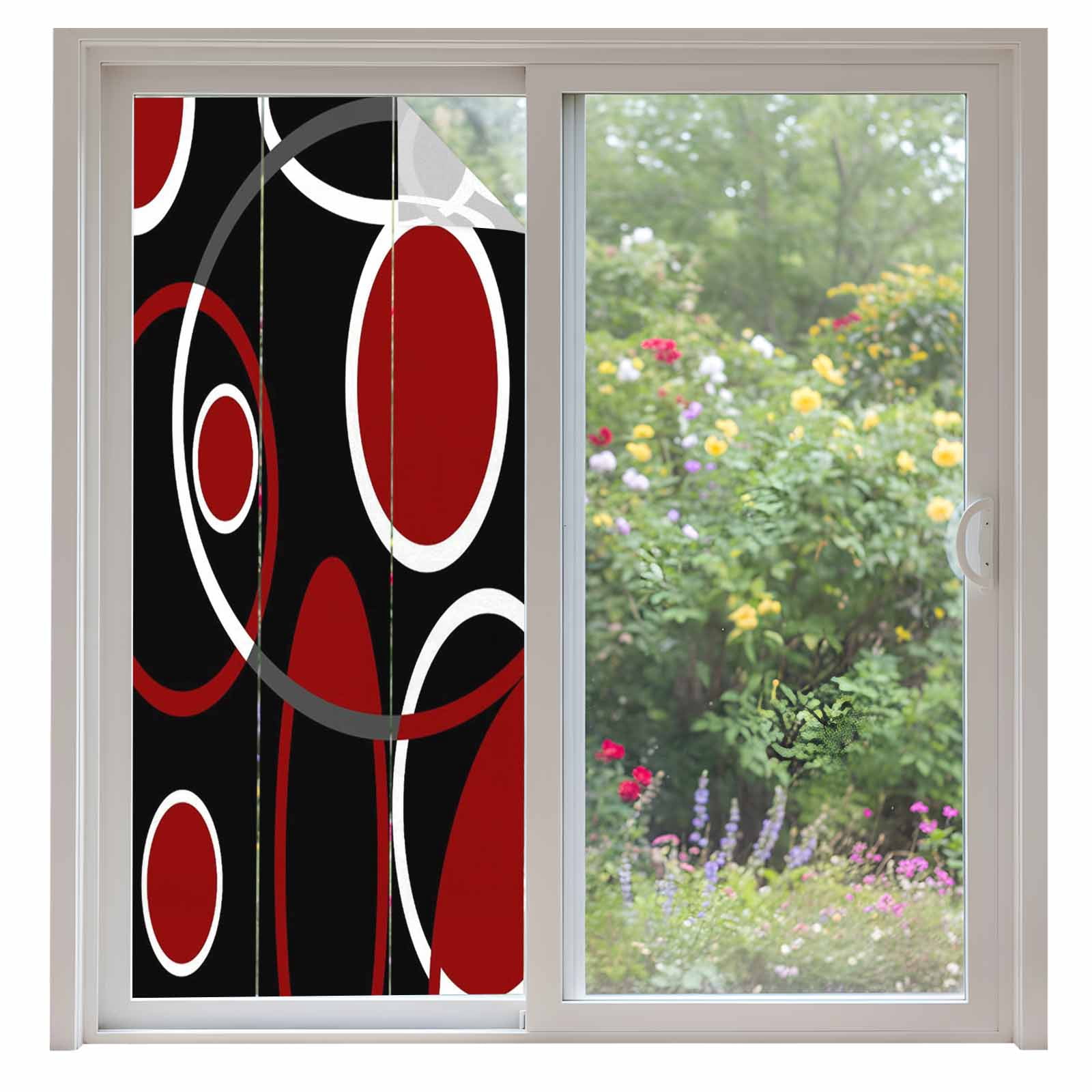 Black Red Window Privacy Film, White Circle Geometric Abstract Texture ...
