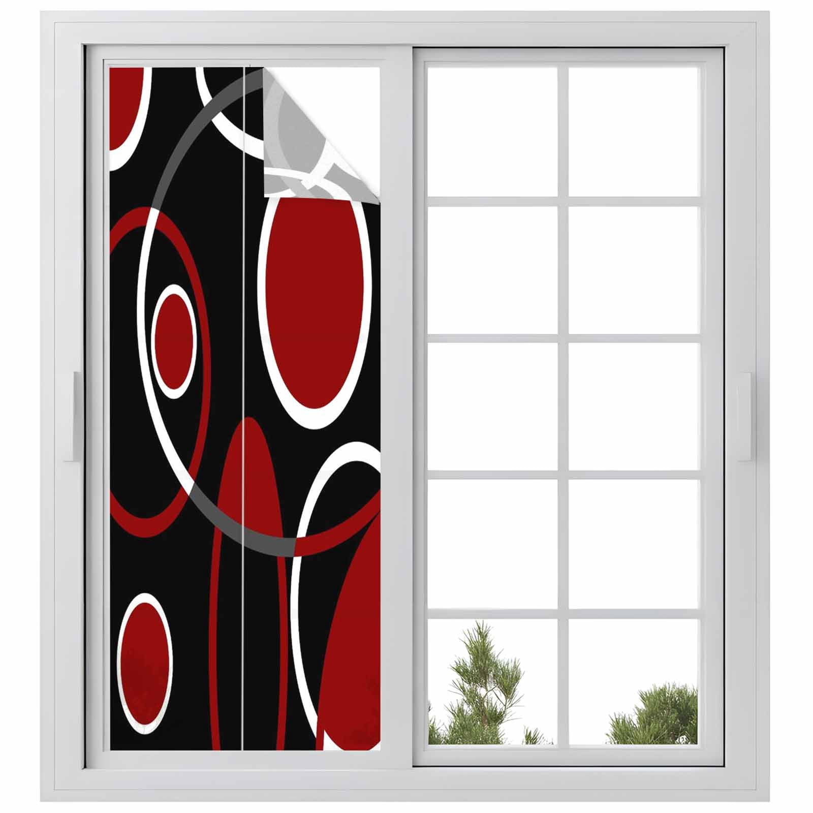 Black Red Window Privacy Film, White Circle Geometric Abstract Texture ...