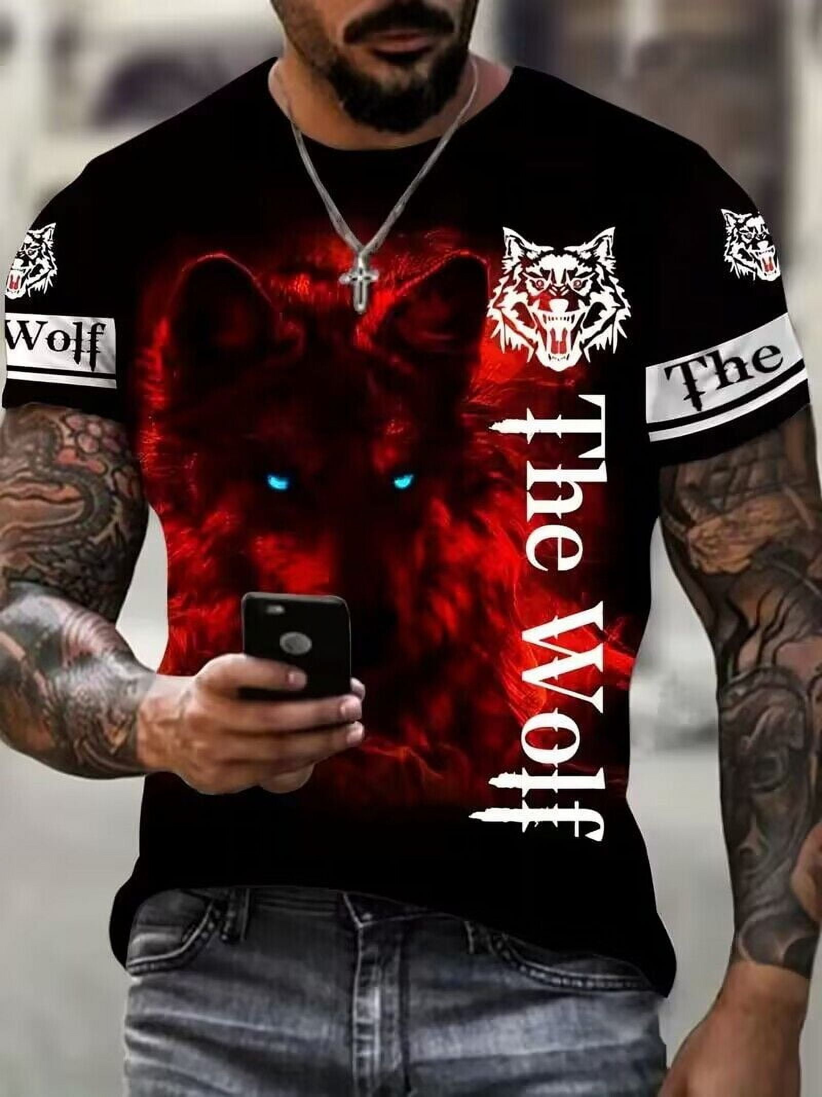 Black Red Wolf Graphic Print Fashion Novelty Trendy Streetwear Mens Tee ...
