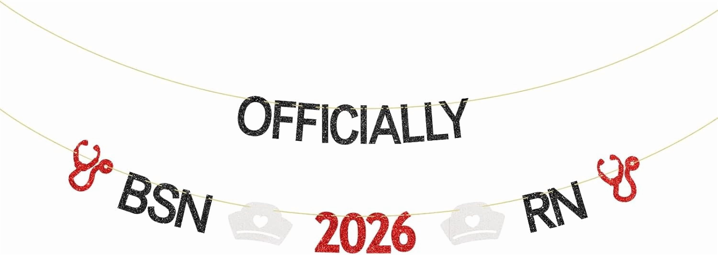 Black, Red and Silver Glitter "Officially BSN RN 2026" Banner with ...