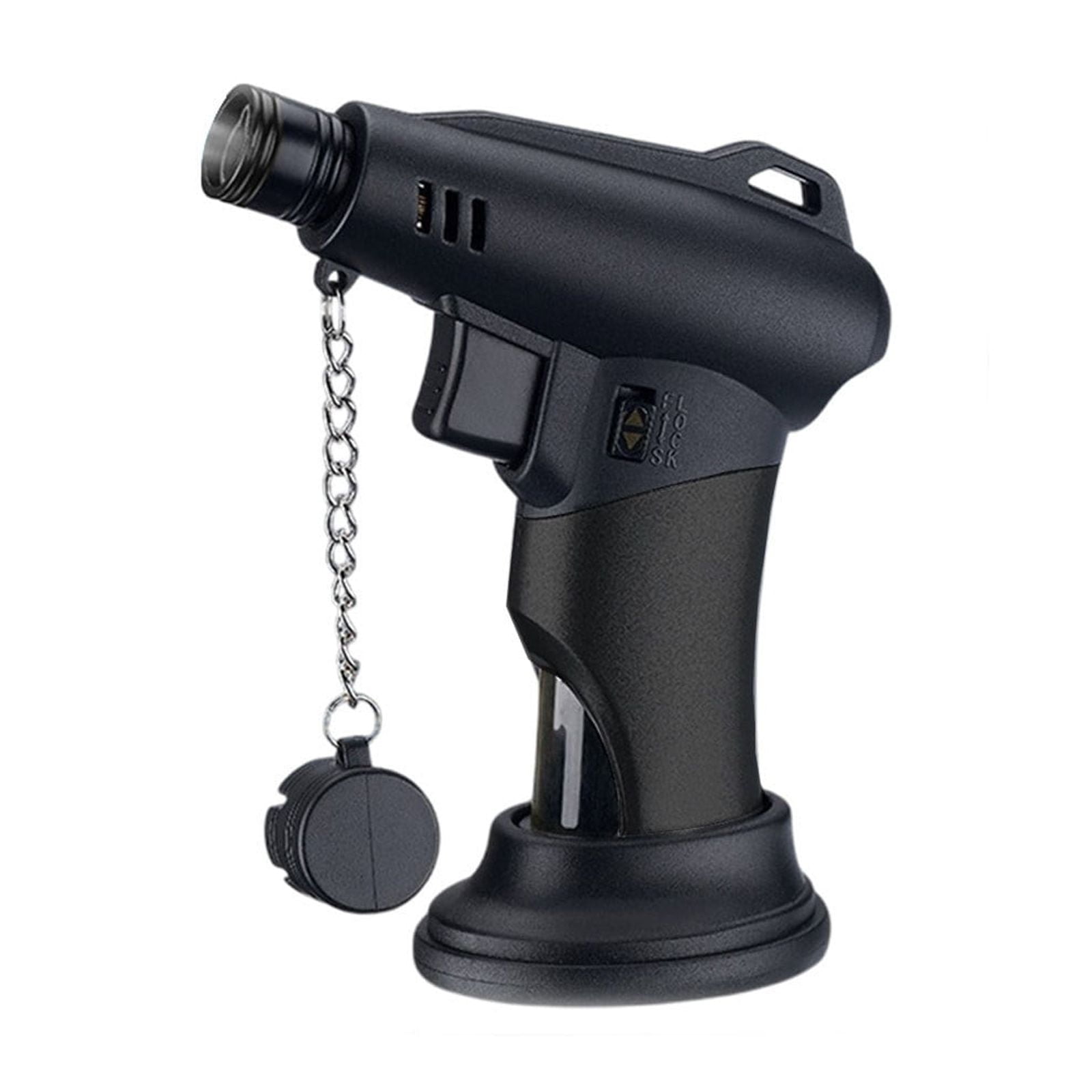 Black Refillable Butane Torch Lighter With Adjustable Flame Safety Lock ...