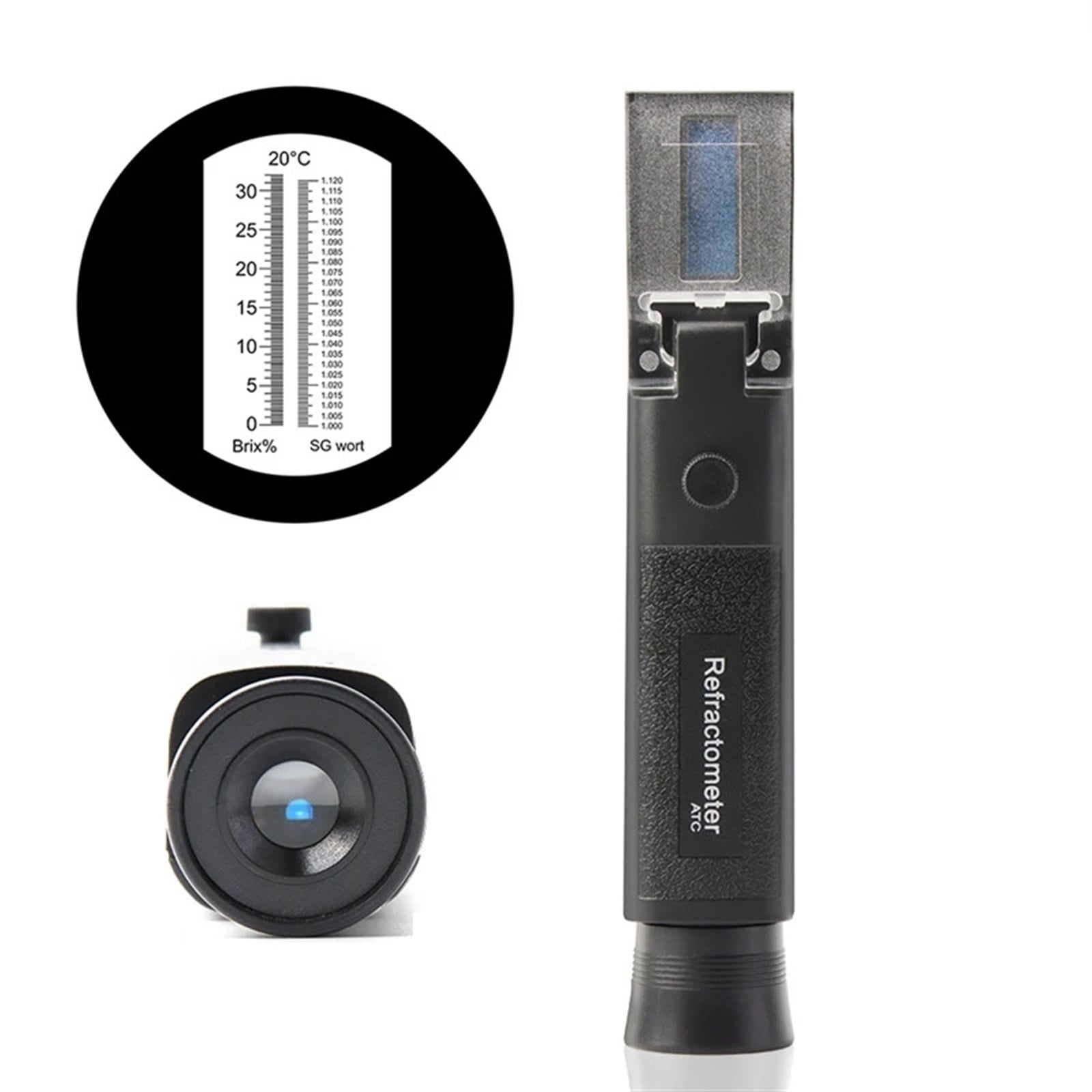 Black Refractometer Beer Brix Wort Sugar Alcohol Meter 0-30%1.000-1.120 SG Proportion Handheld ...