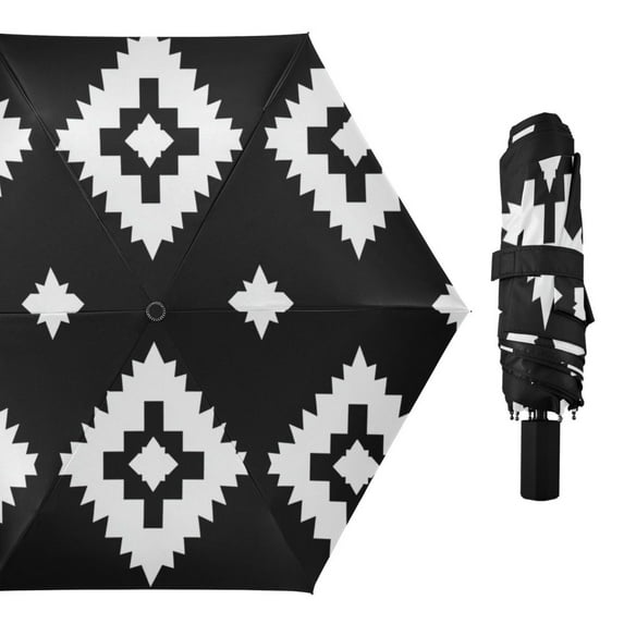 Black Regular Squares All Weather Umbrella Triple Folding Parasol 6 ...