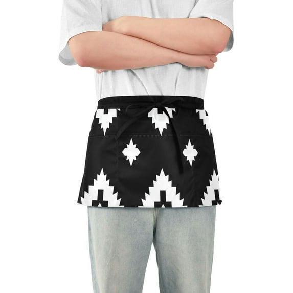 Black Regular Squares Short Server Apron with 3 Pockets for Unisex Chef ...