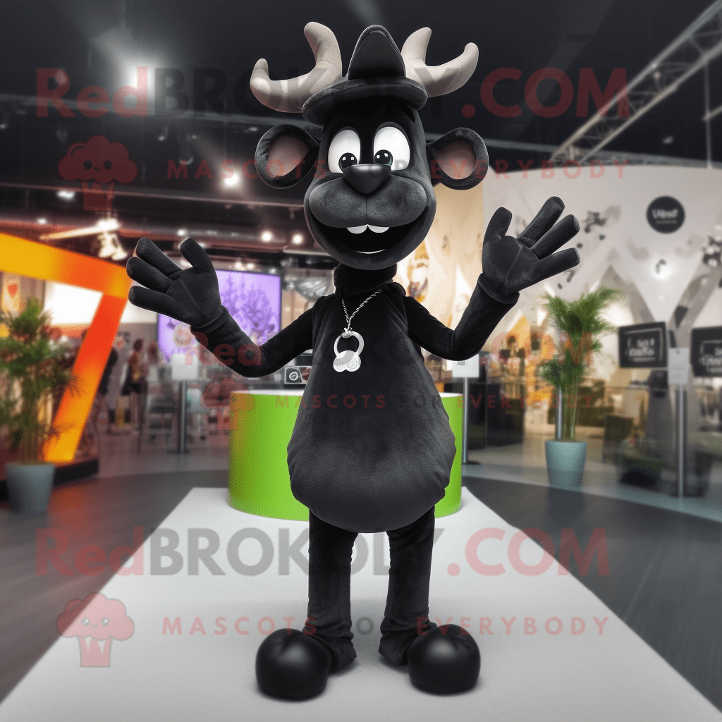 Black Reindeer REDBROKOLY mascot costume character dressed with a ...