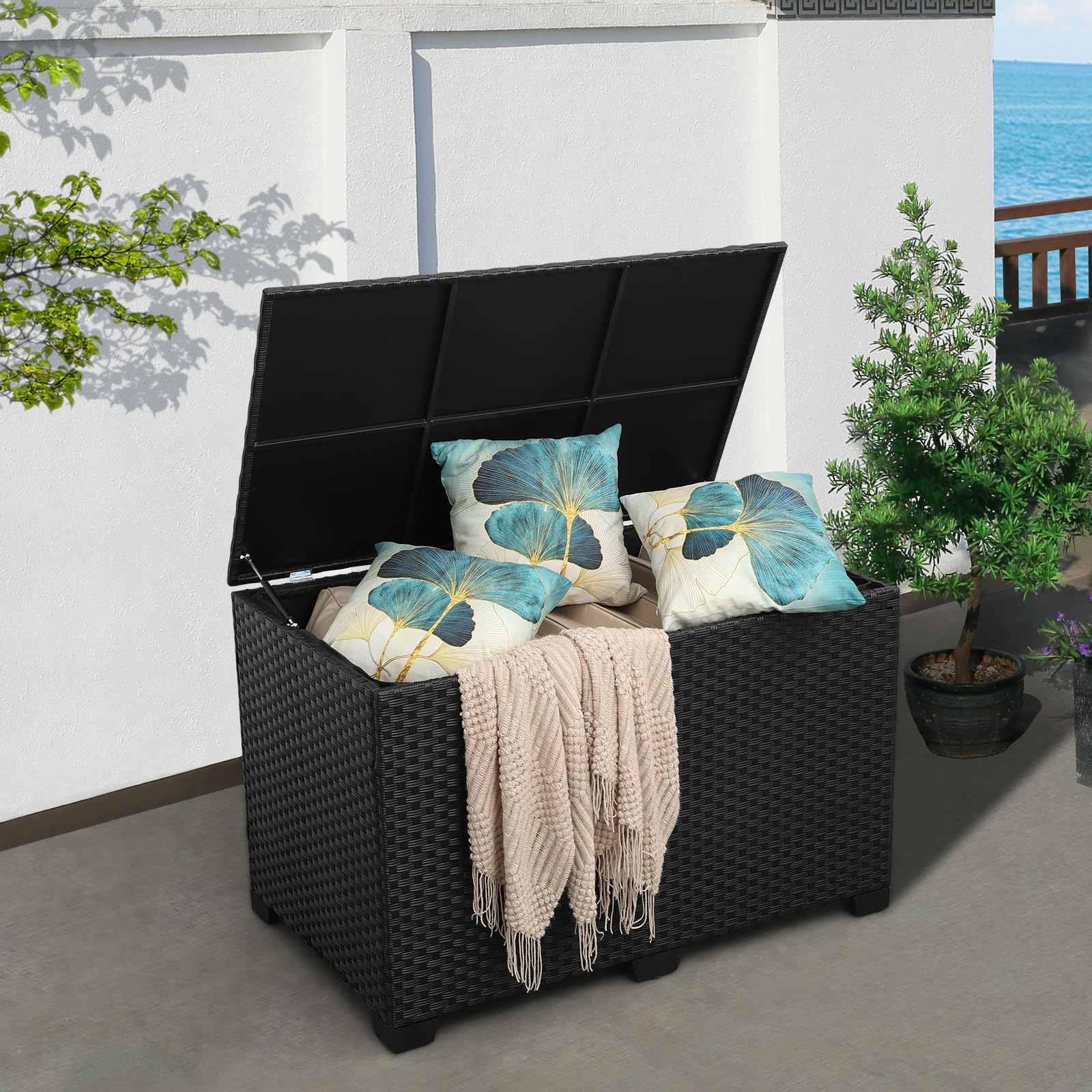 Black Resin Wicker Storage Box for Outdoor Use, Big Size 150 Gallon ...